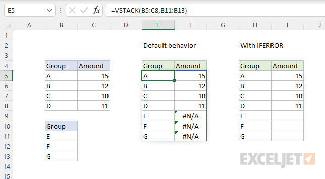 Excel VSTACK function | Exceljet